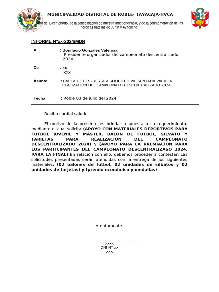 Carta de Respuesta | PDF