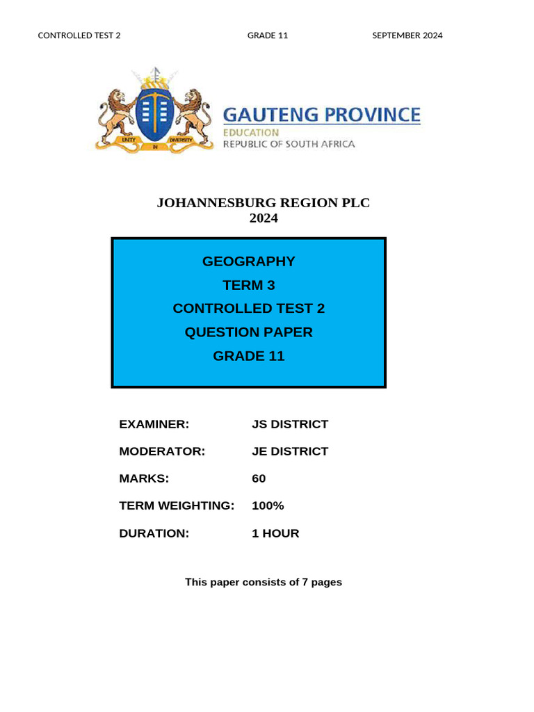 FINAL. QP Gr11 CT2 SEPTEMBER 2024 | PDF | Aids | Forests