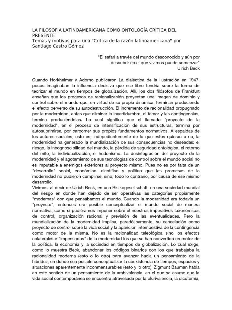 Reflexion Filosofica LA FILOSOFIA LATINOAMERICANA COMO ONTOLOGIA ...