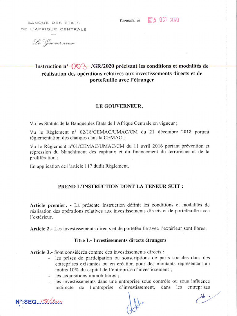 Instruction N°003 GR 2020 - 1 | PDF