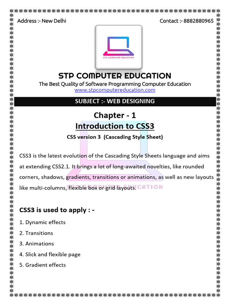Chapter - 1 Introduction To CSS3 | PDF