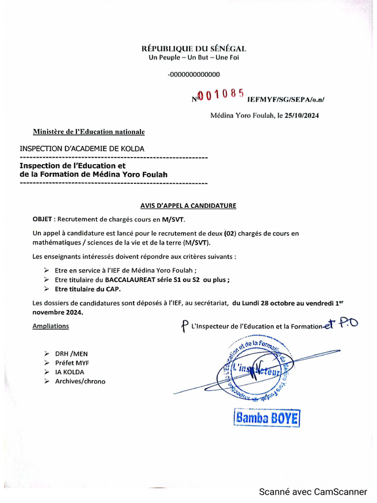 Appel À Candidature Chargés de Cours MVT | PDF