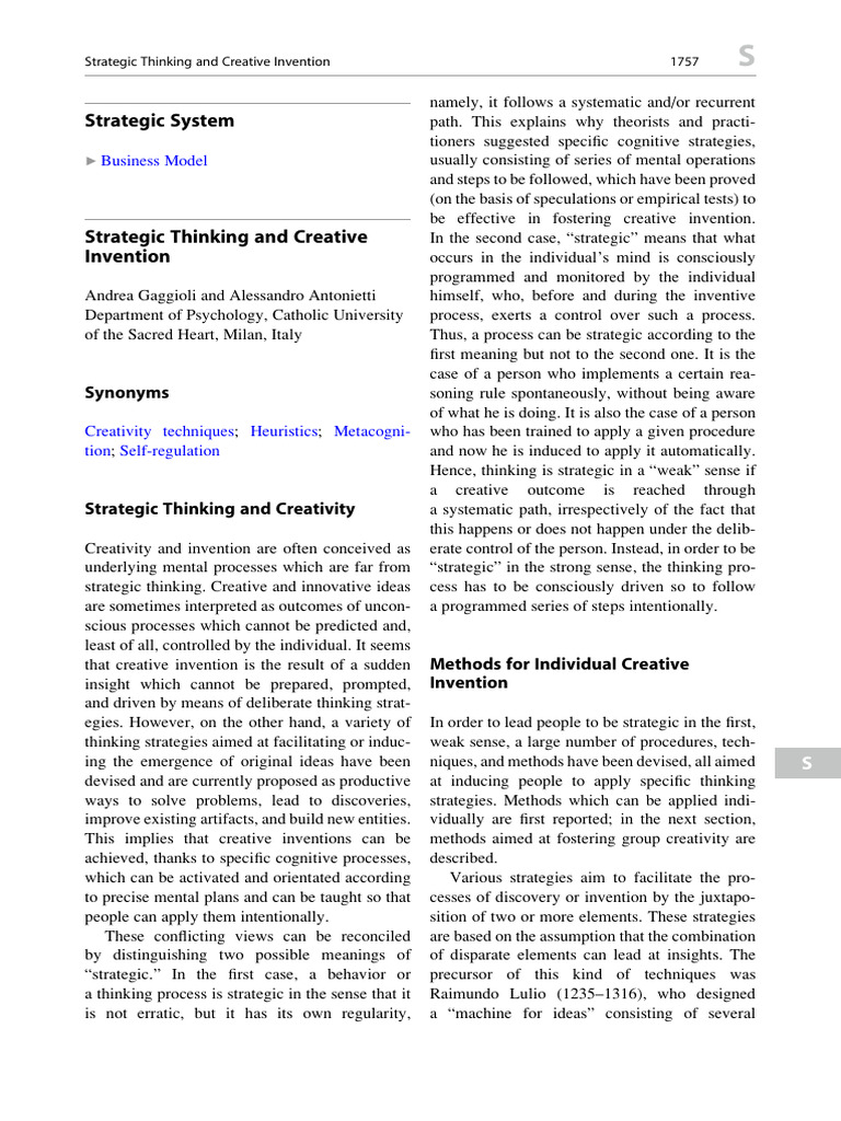 Strategic Thinking for Creative Invention | PDF | Creativity | Thought