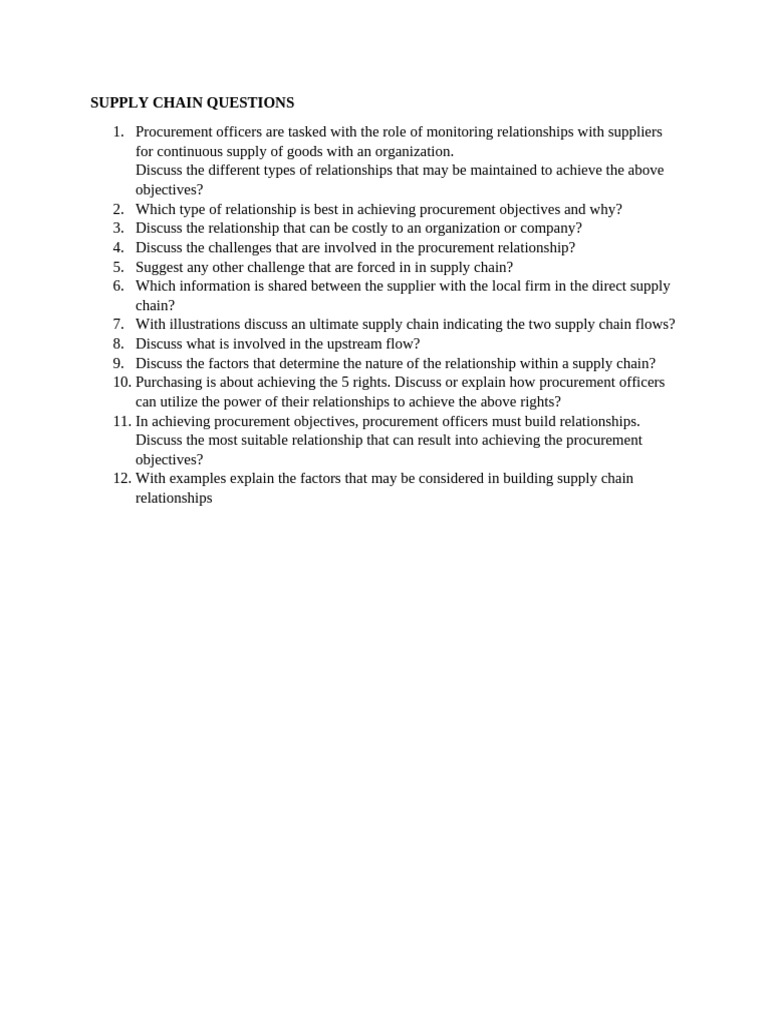 Supply Chain Questions | PDF