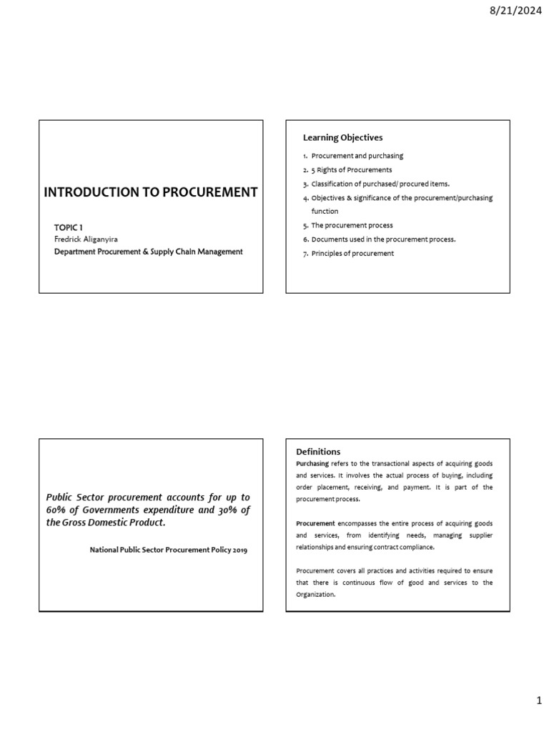 Introduction To Procurement 2024 | PDF | Procurement | Supply Chain
