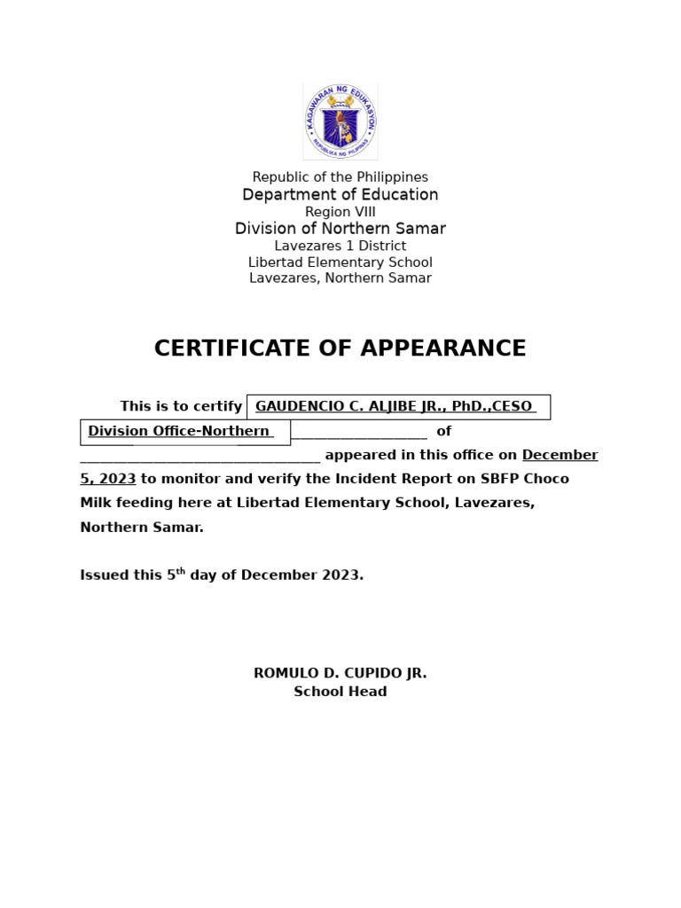 Certificate of Appearance | PDF