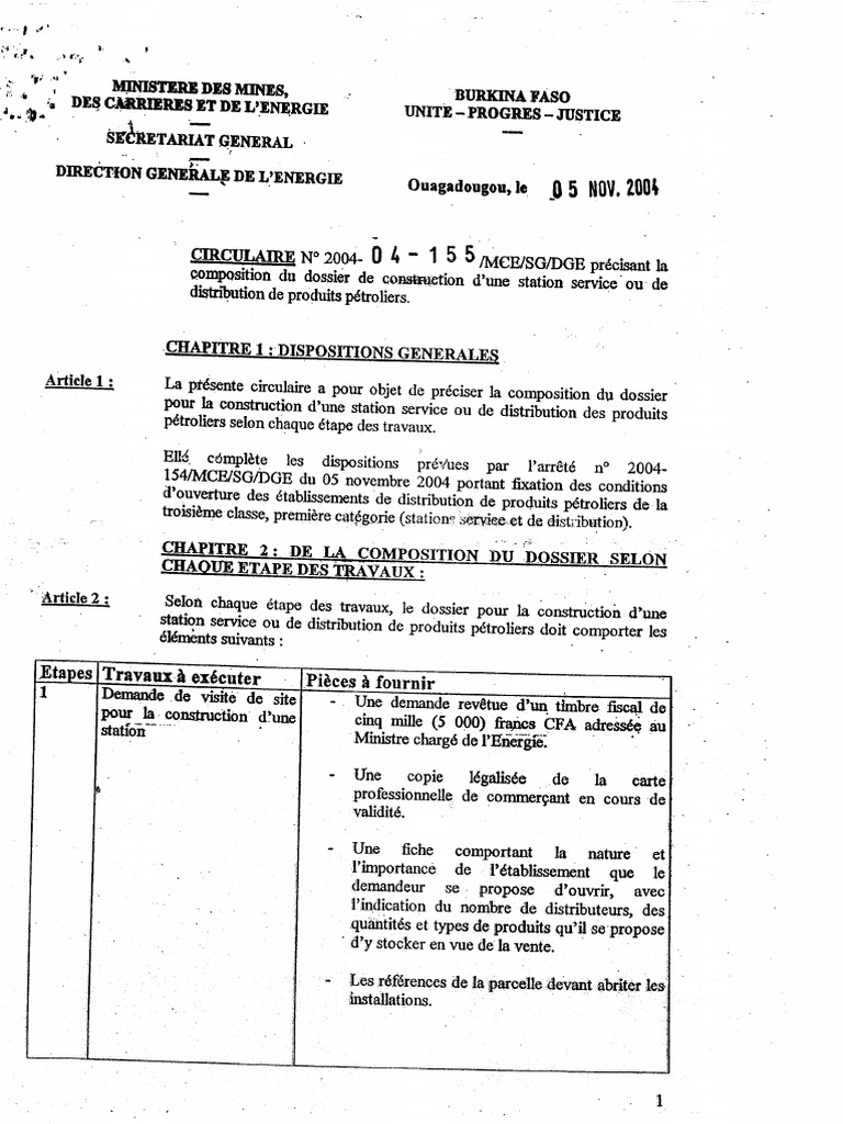 Circulaire N-04 - 155 Composition Dossier Construction de Stations | PDF
