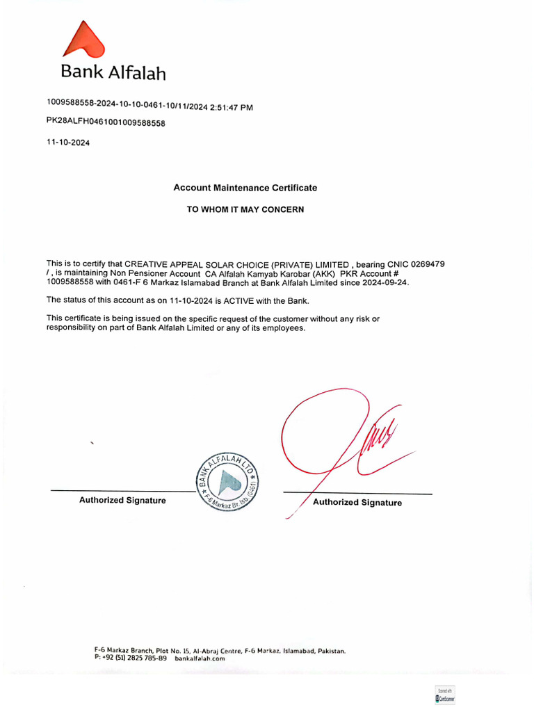 Bank Certificate | PDF