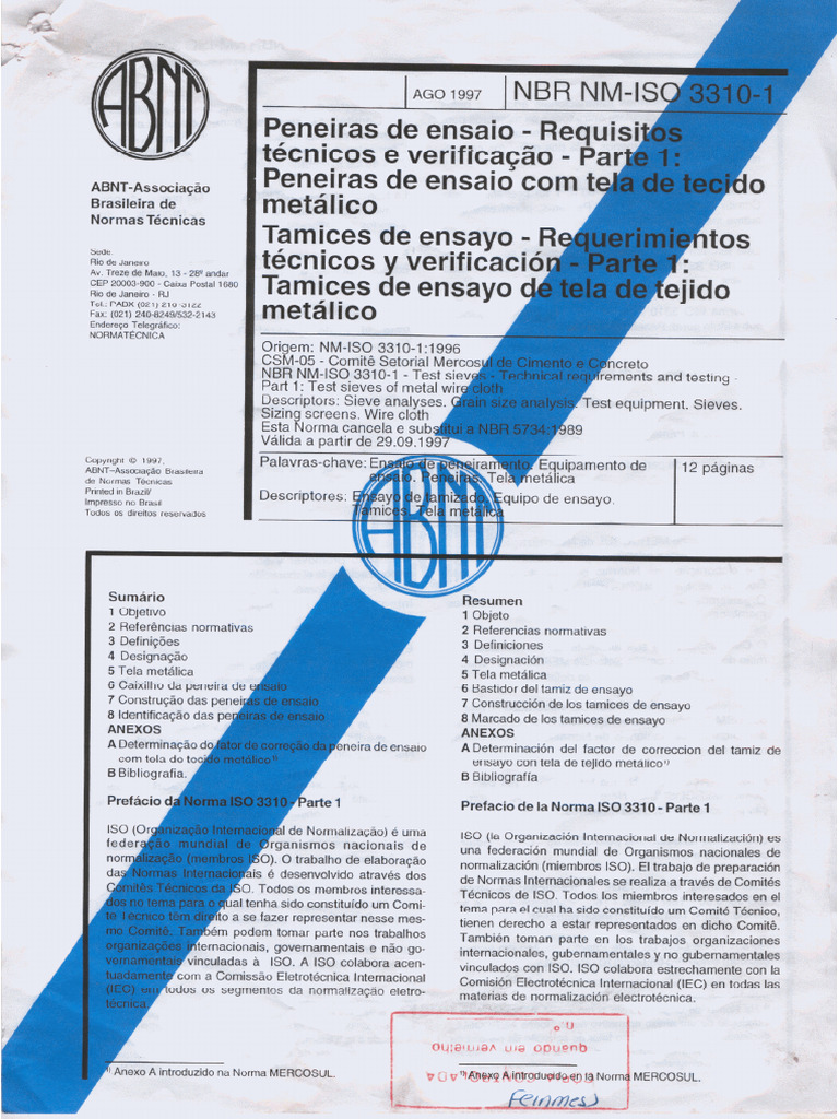 ABNT NM ISO - 3310-1 Peneiras | PDF