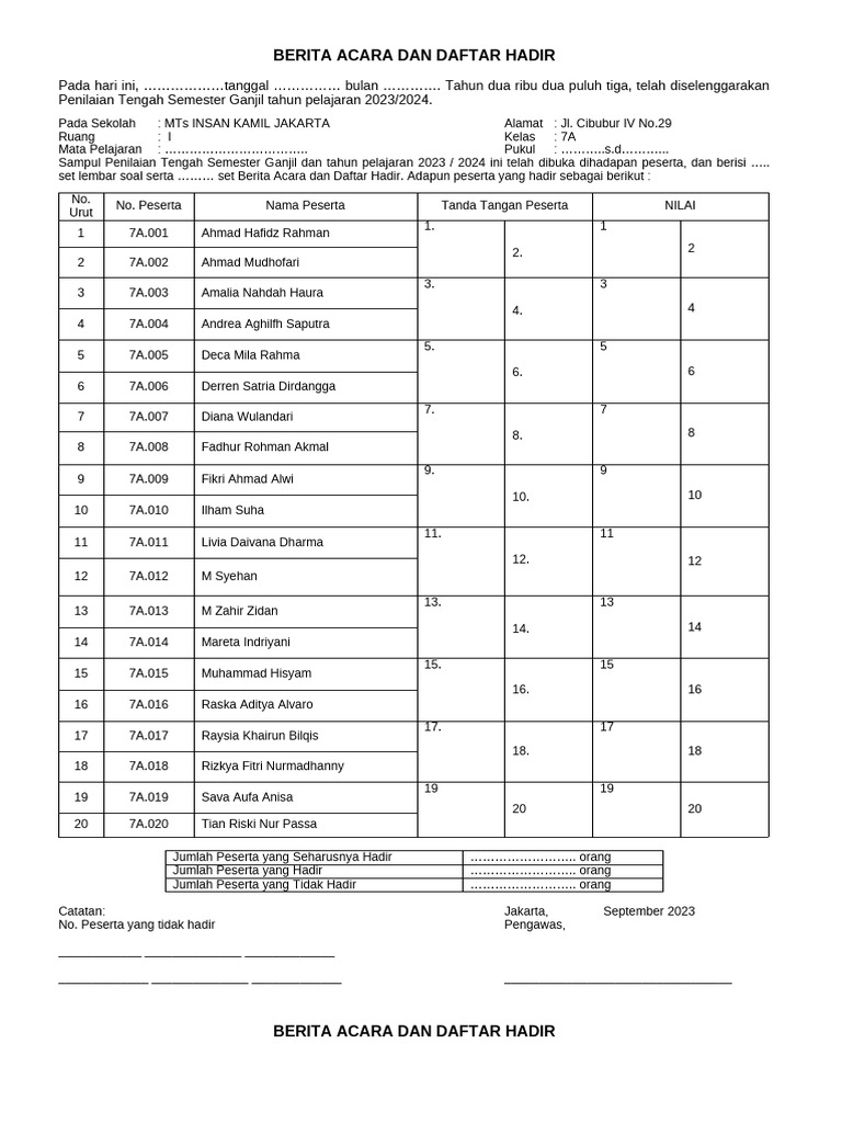 Berita Acara & Daftar Hadir 2023-2024 | PDF