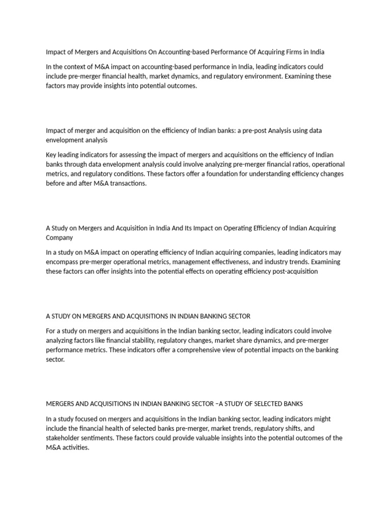 M&A Impact on Indian Firms' Performance | PDF | Mergers And ...