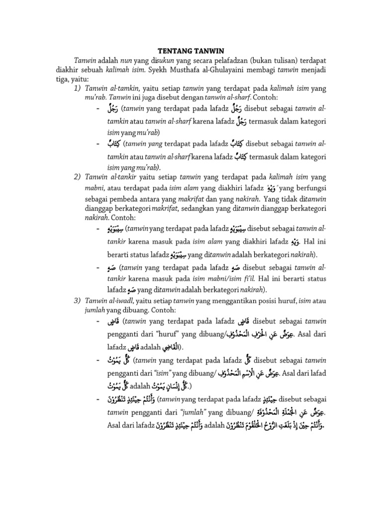 Pengertian dan Jenis Tanwin dalam Bahasa Arab | PDF