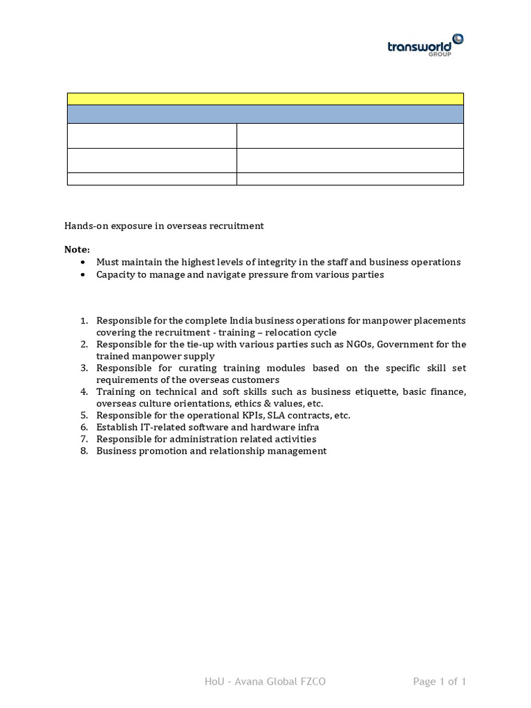 HR JD | PDF | Career & Growth