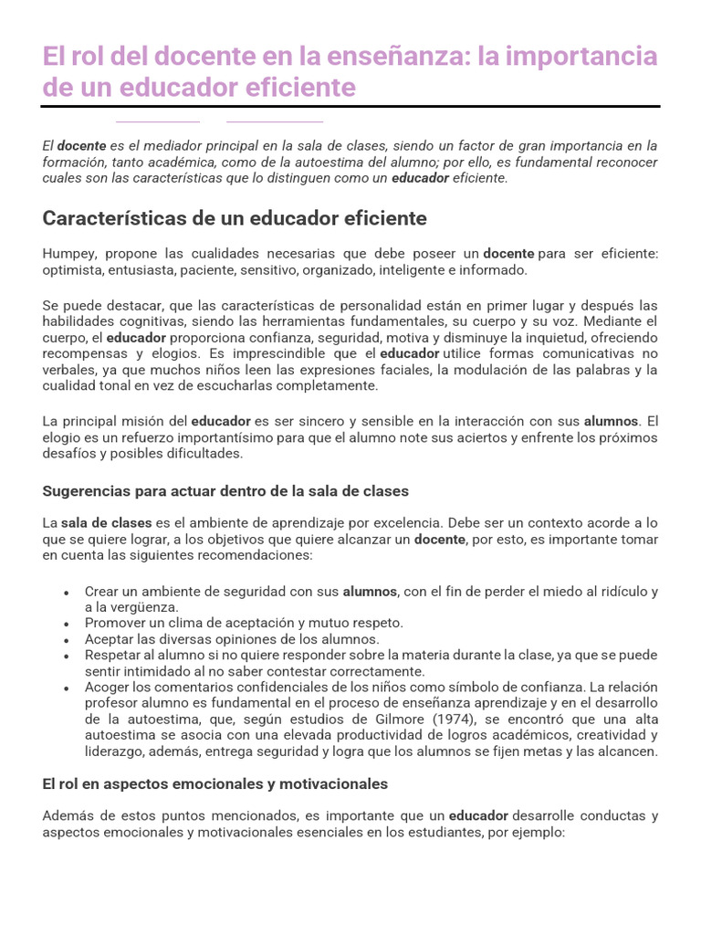 El Rol Del Docente en La Enseñanza | PDF | Aprendizaje | Maestros