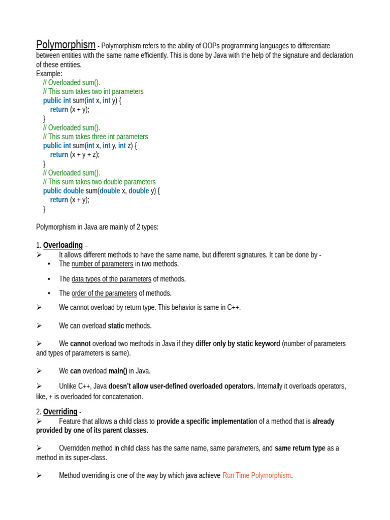 Polymorphism Pdf Method Computer Programming Inheritance Object Oriented Programming