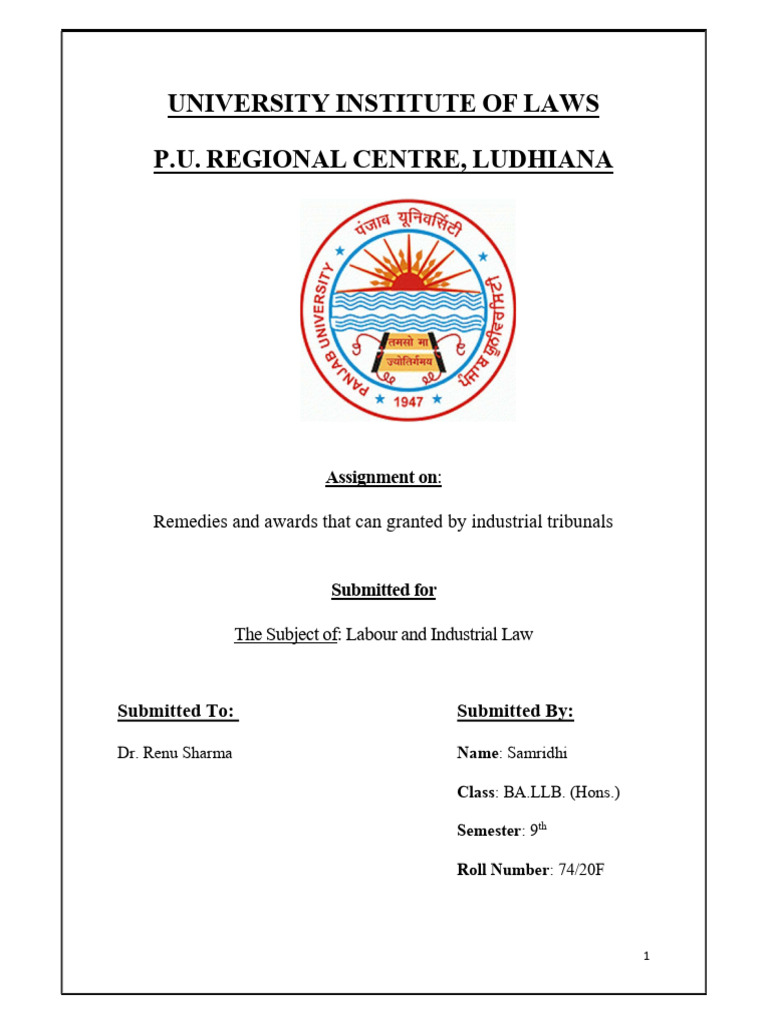 Labour Law Assignment 9th Sem | PDF | Tribunal | Labour Law