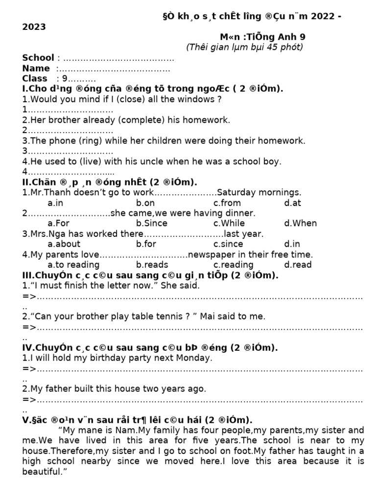 De Thi Khao Sat Chat Luong Dau Nam Mon Tieng Anh Lop 9 de 4 | PDF | Language Arts & Discipline ...