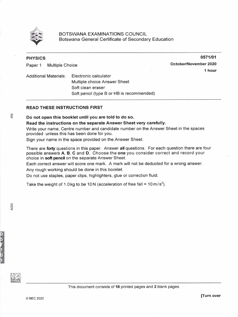 2020 Bgcse Physics Paper 1 | PDF | Gamma Ray | Radioactive Decay