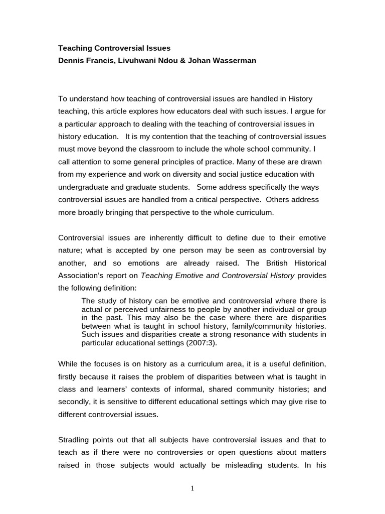 Teaching Controversial Issues in History | PDF | Teachers | Learning