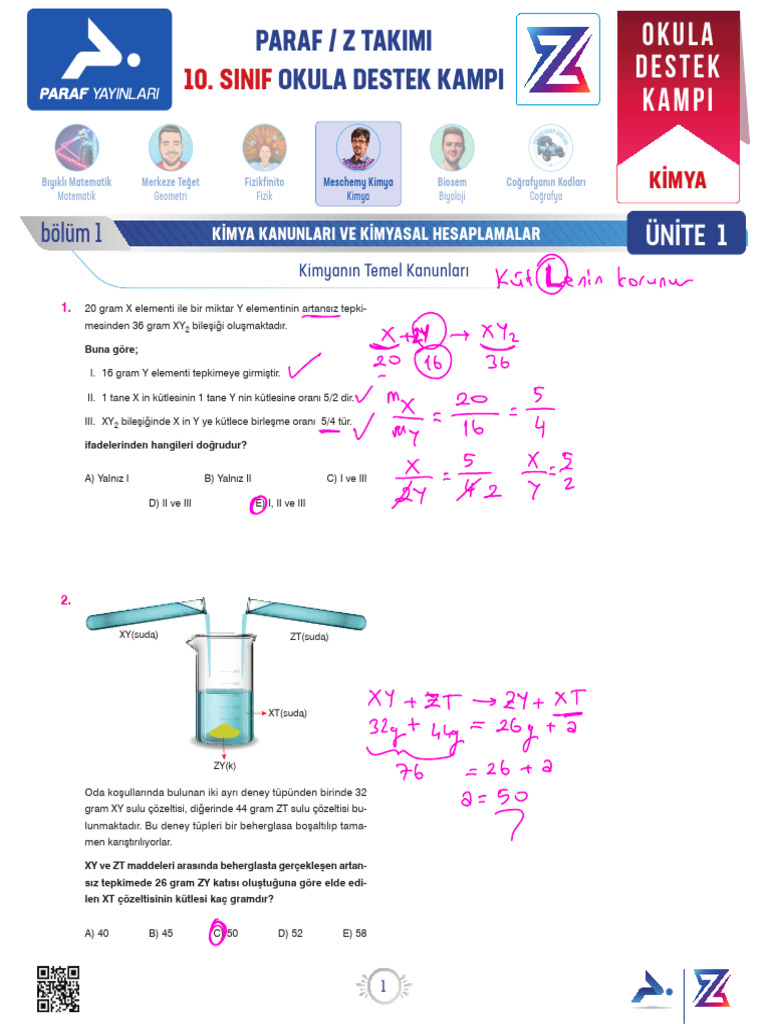 10.sinif Kimya 1.donem 1.yazili Genel Tekrar Konu Anlatimi | PDF