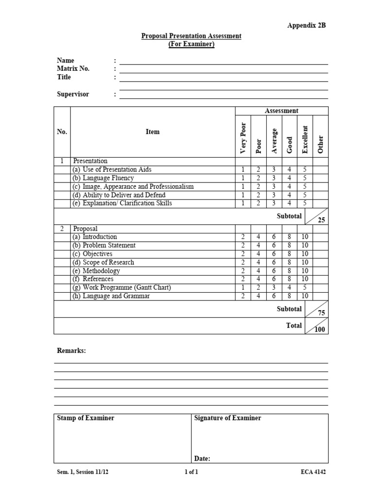 ECA 4142 - Appendix 2B - Proposal Presentation Assessment - Examiner ...