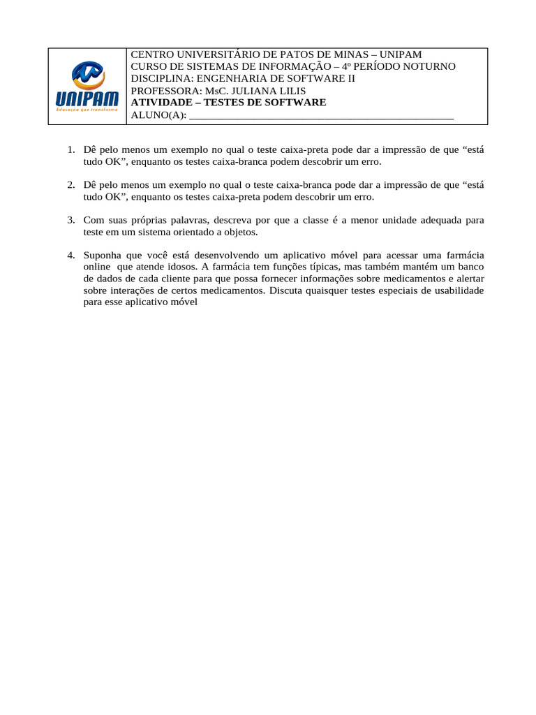 Atividade Teste de Software04 | PDF | Carreira e Crescimento ...
