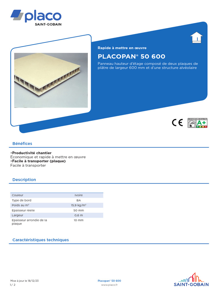 Ficheproduit Placopan 50 600 | PDF