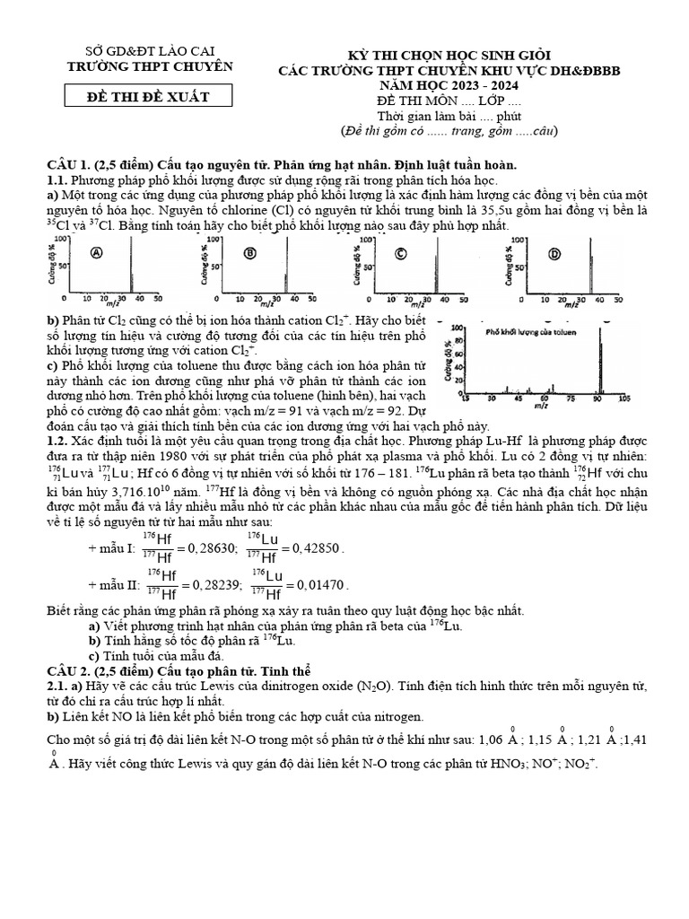 Đề đề xuất DHBB Chuyên Lào Cai - Hóa học 10 | PDF