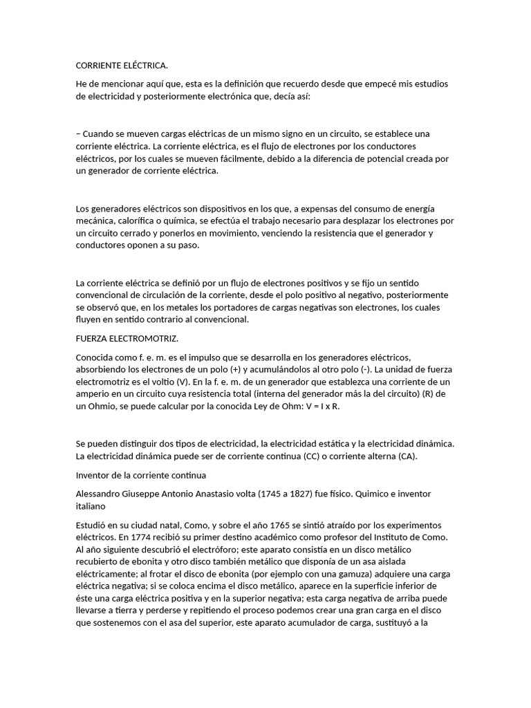 Corriente Eléctrica | PDF | Corriente eléctrica | Generador eléctrico