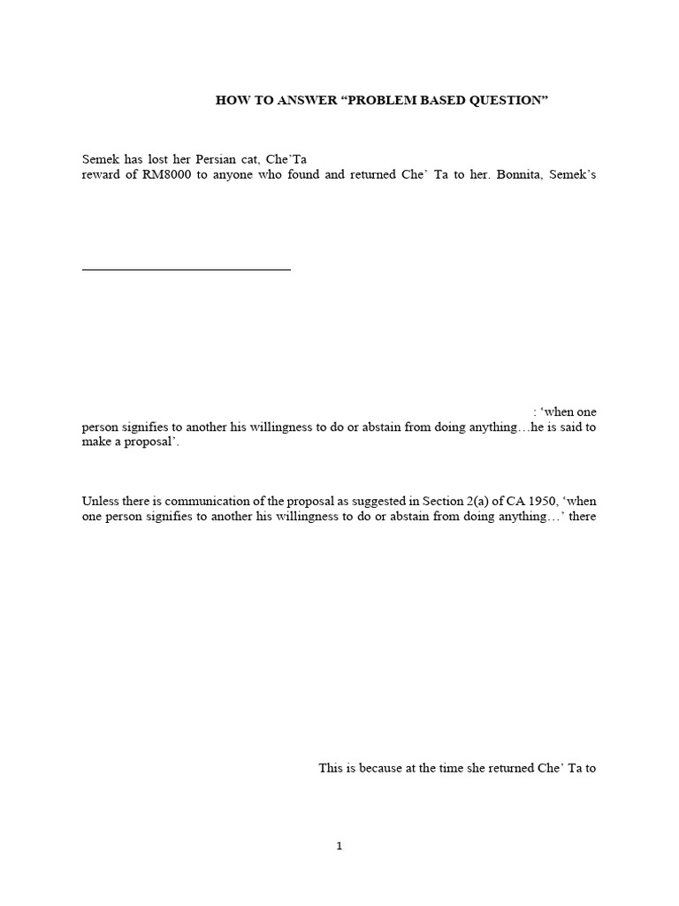 A Guide On How To Answer Problematic Questions, Law416 | PDF | Offer ...