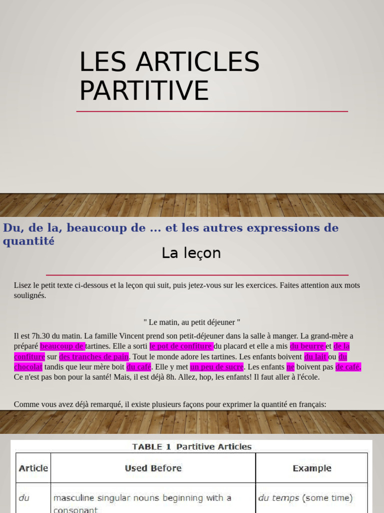 Les Articles Partitive | PDF | Nourritures | Cuisine