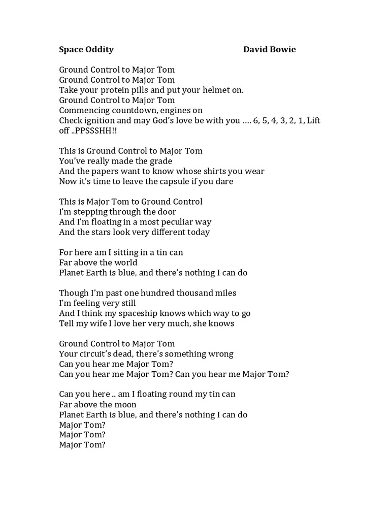 Space Oddity Lyrics | PDF