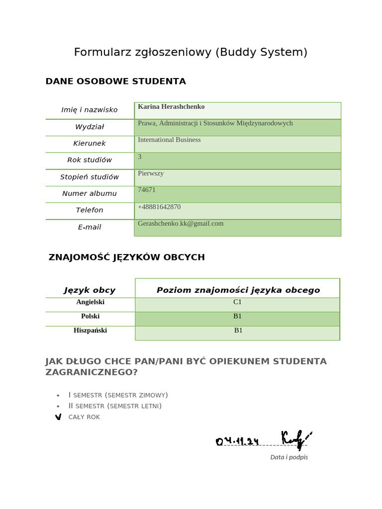 Formularz Zgłoszeniowy - Pol. | PDF