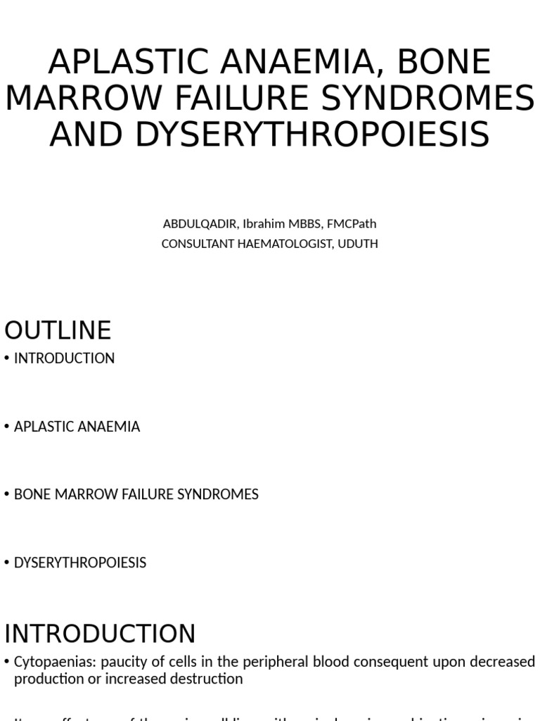 Aplastic Anaemia, Bone Marrow Failure Syndromes | PDF | Anemia | White ...