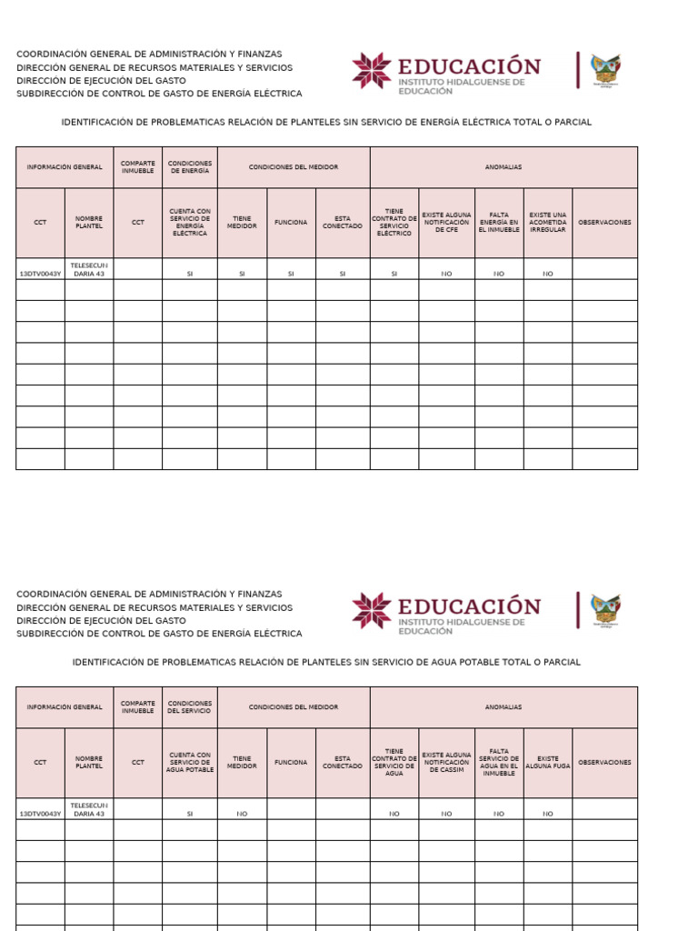 FORMATO DE PLANTELES Luz, Agua y Terreno | PDF | Naturaleza