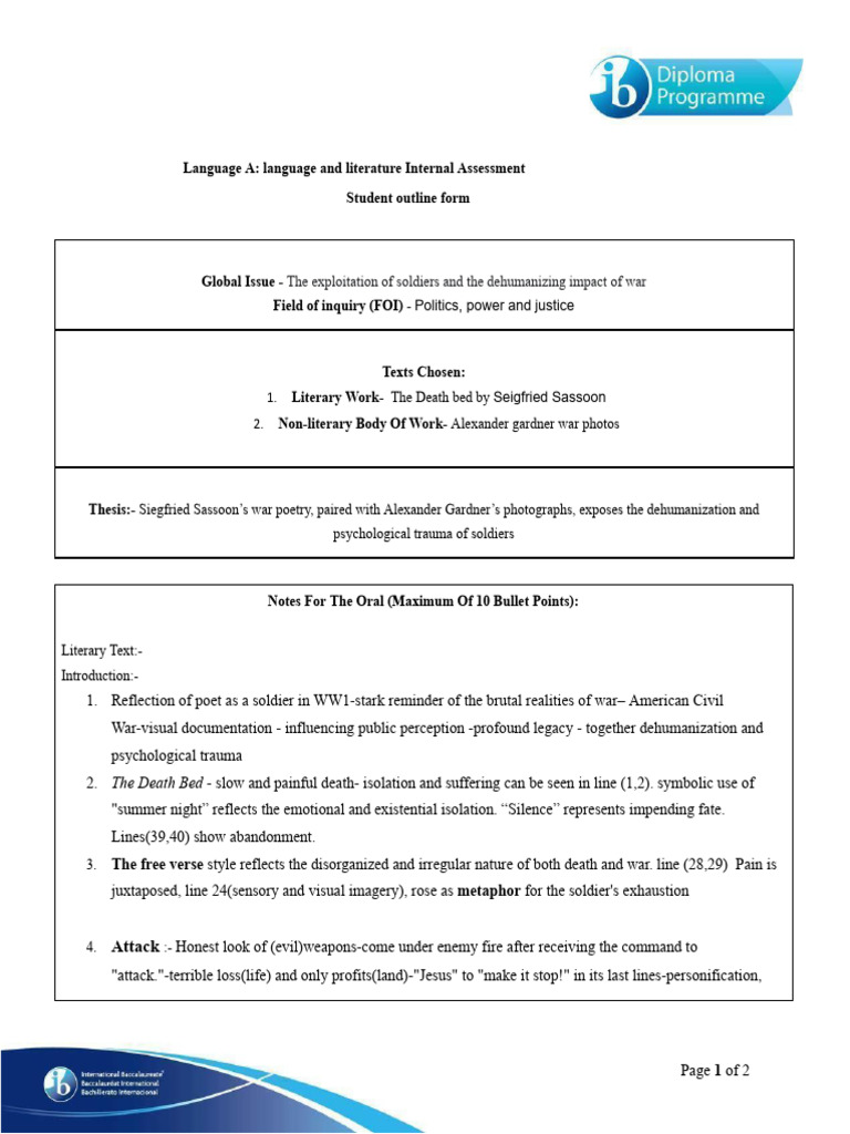 SEM 3 IBDP Individual Oral Assessment Outline | PDF