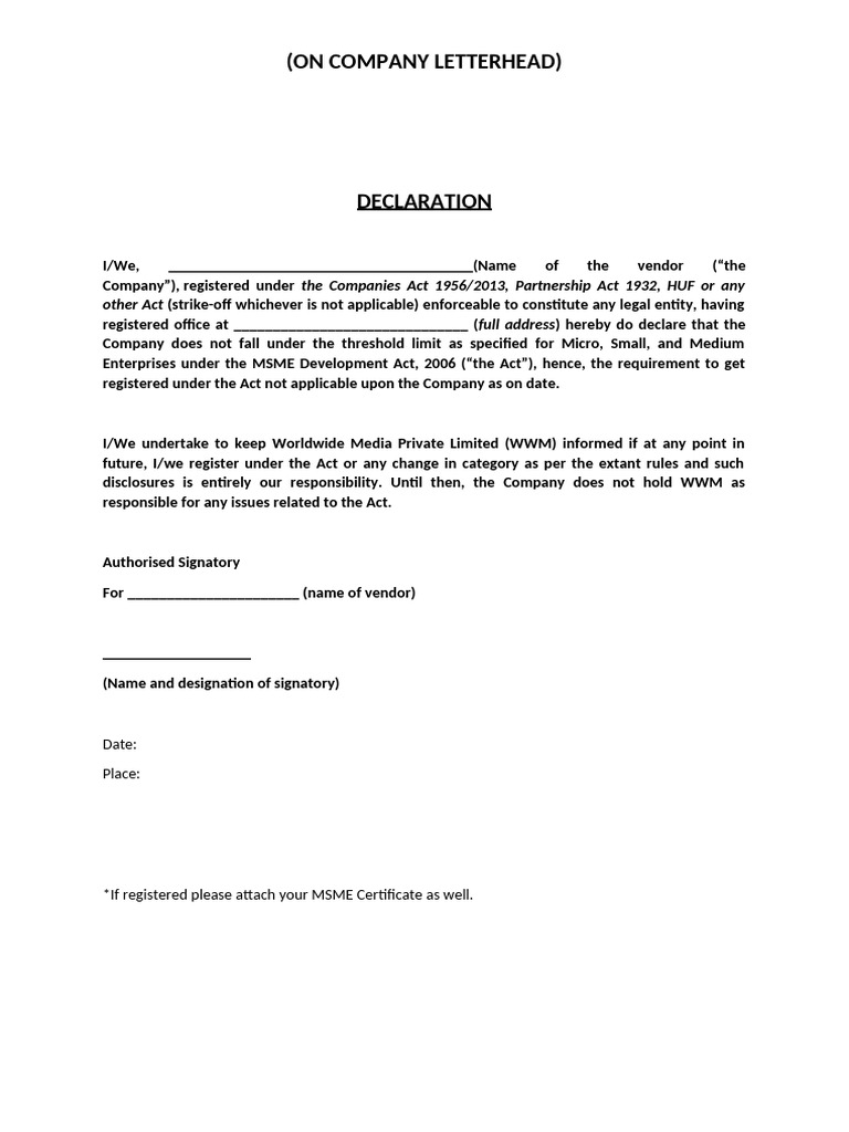 Msme Declaration Pdf