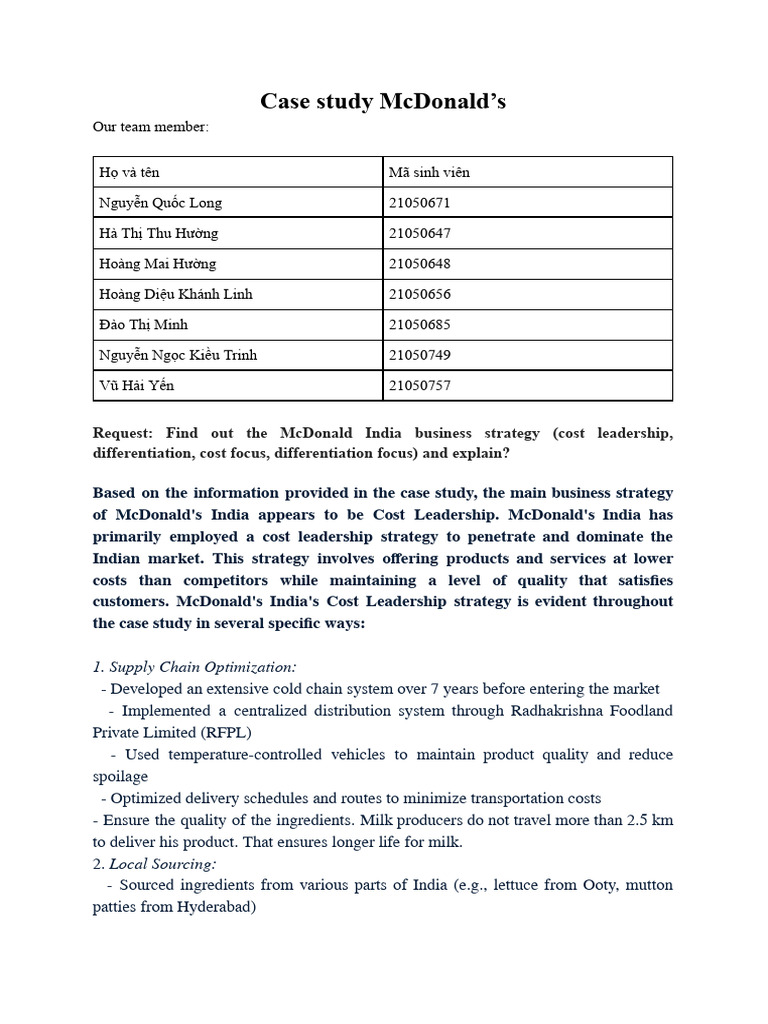 Case Study McDonald's 09 - 10 - Group 4 | PDF | Supply Chain | Logistics