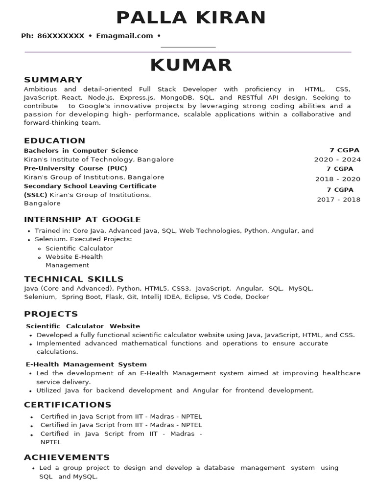 Kiran's Traditional Resume - Sample | PDF | Java Script | Web Development