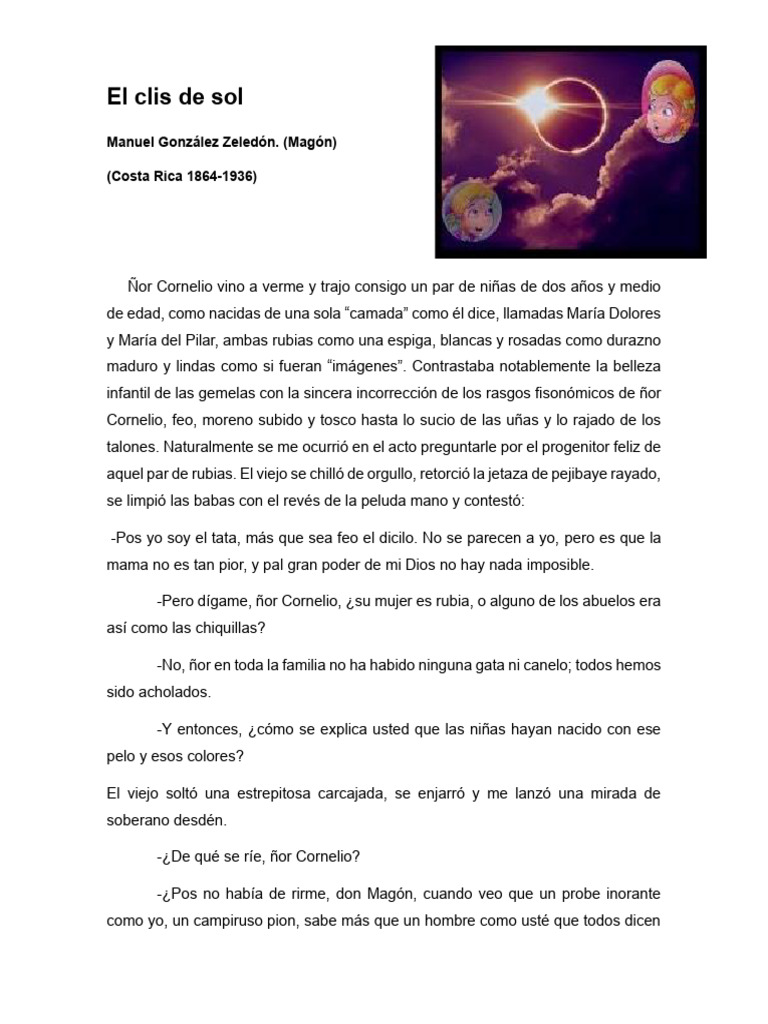 El Clis del Sol: Cuento de Zeledón | PDF