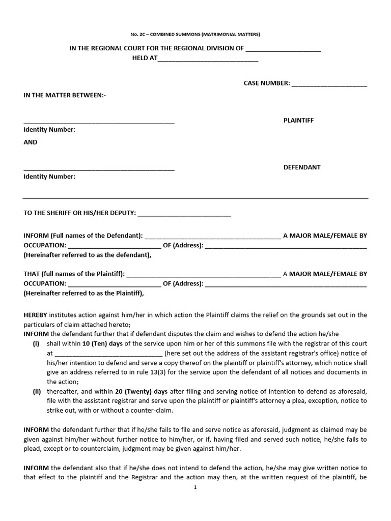 Regional Court Divorce Summons | PDF | Legal Guardian | Marriage