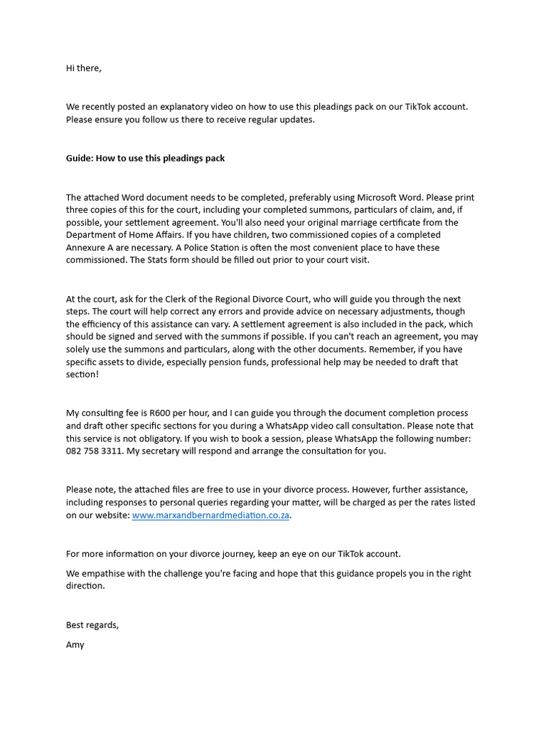 Divorce Pleadings Pack Instructions | PDF