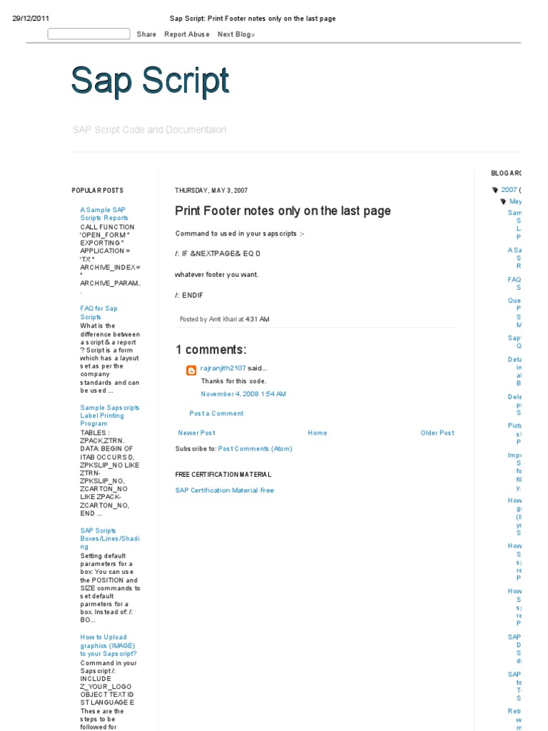 Sap Script - Print Footer Notes Only On The Last Page | PDF | Scripting ...