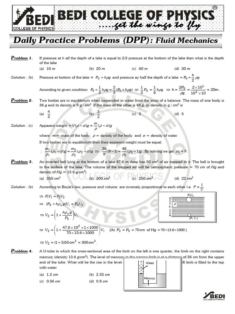 10-FLUID MECHANICS DPP | PDF | Buoyancy | Density