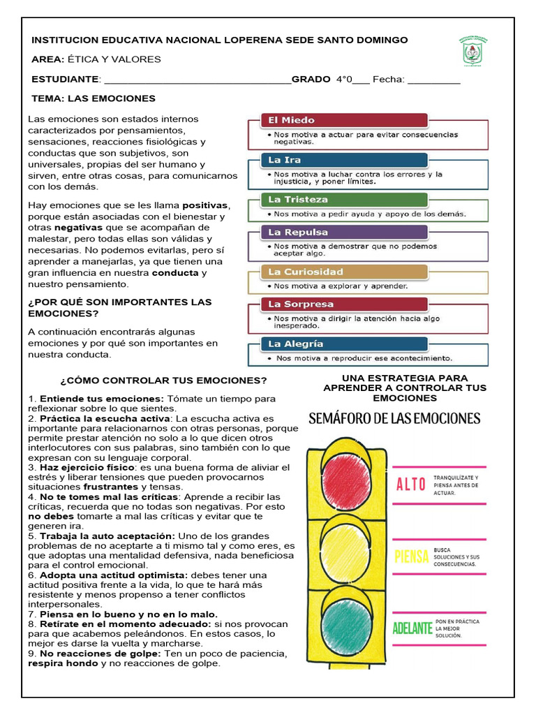 GUIA N°2p4 - LAS EMOCIONES | PDF | Las emociones | Conceptos psicologicos