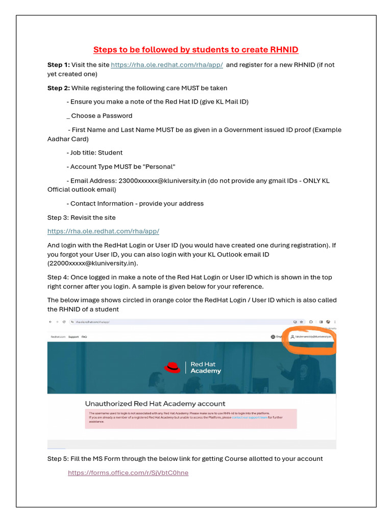 Steps For Redhat Account | PDF
