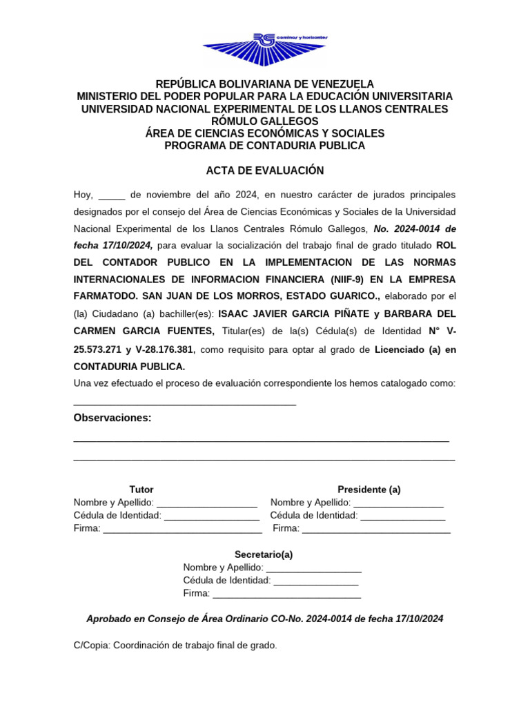 ACTA DE EVALUACIÓN (ISAAC y BARBARA) | PDF