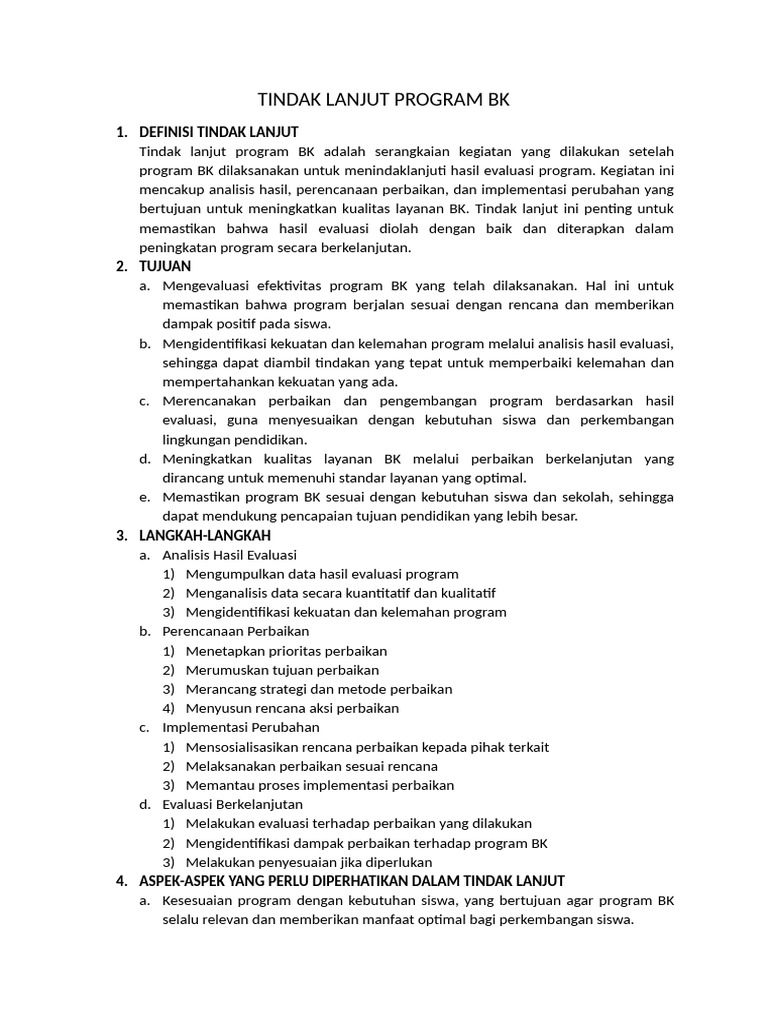 Tindak Lanjut Program BK-1 | PDF