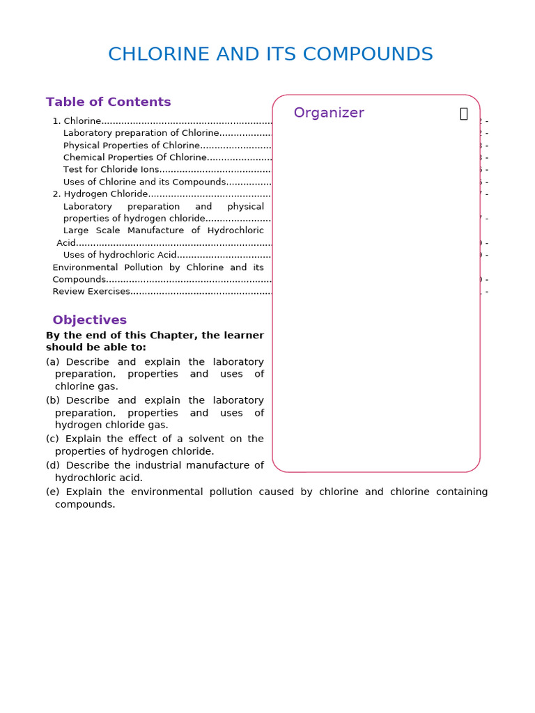 Chlorine Compounds: Properties & Uses | PDF | Chlorine | Hydrochloric Acid