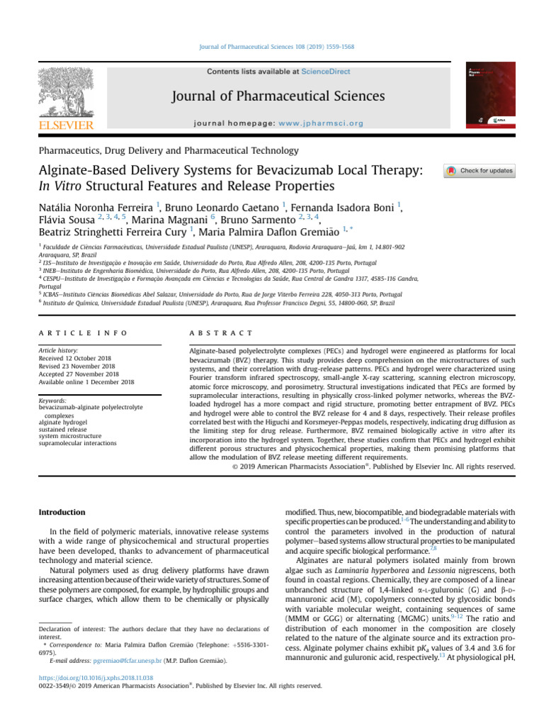 Alginate Systems for Bevacizumab Release | PDF | Atomic Force ...